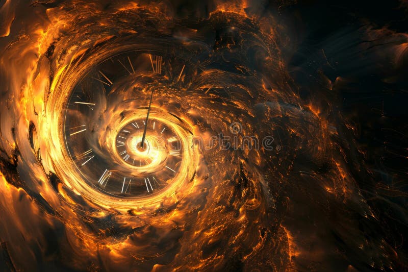 A Swirling Clock Face Embedded in Fire, Creating a Vortex of Time ...