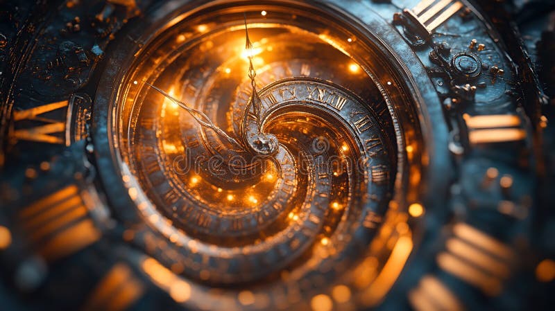 Swirling Clock Face, Time Spiral, Glowing Particles, Abstract ...