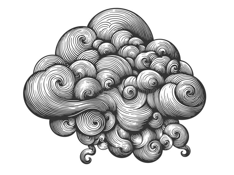 Swirling Cloud Engraving Vector Illustration Stock Illustration ...