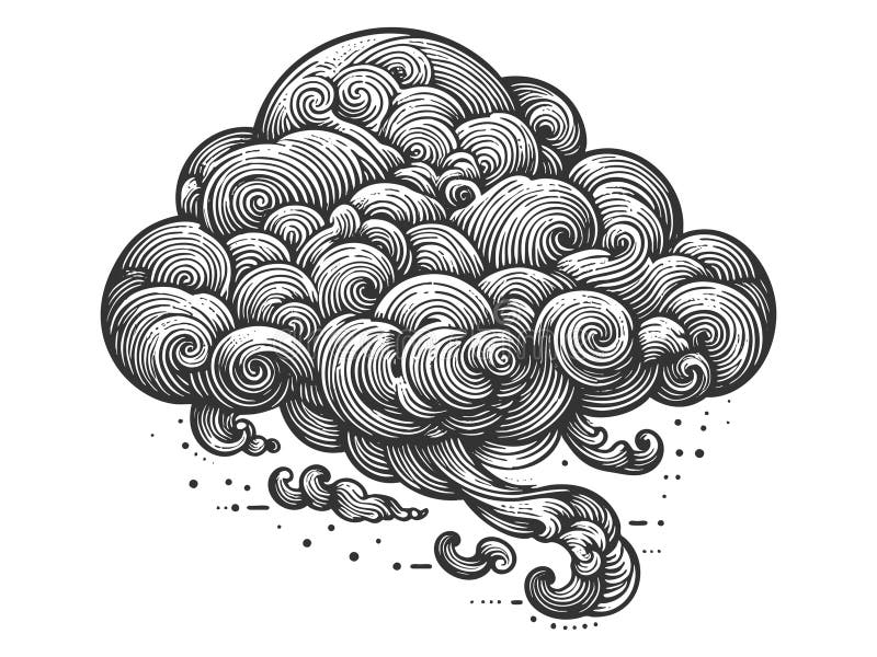 Swirling Cloud Engraving Vector Illustration Stock Illustration ...