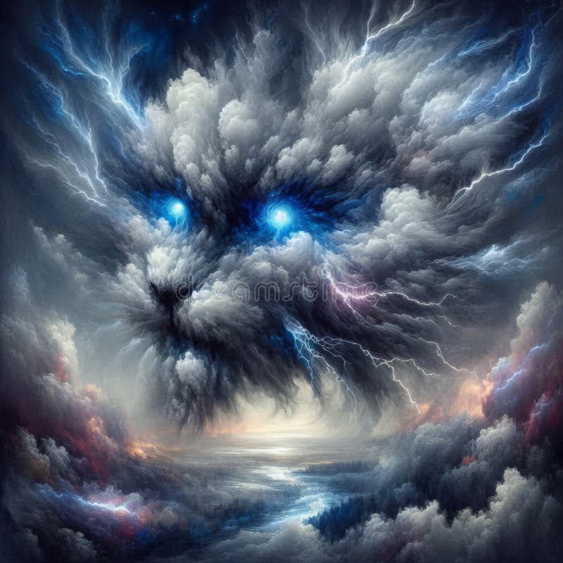 Swirling Cloud with Glowing Blue Eyes Stock Illustration - Illustration ...