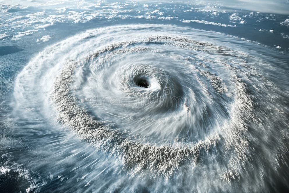 Cyclone Forms Over Open Ocean with Swirling Clouds and Center Vortex in ...