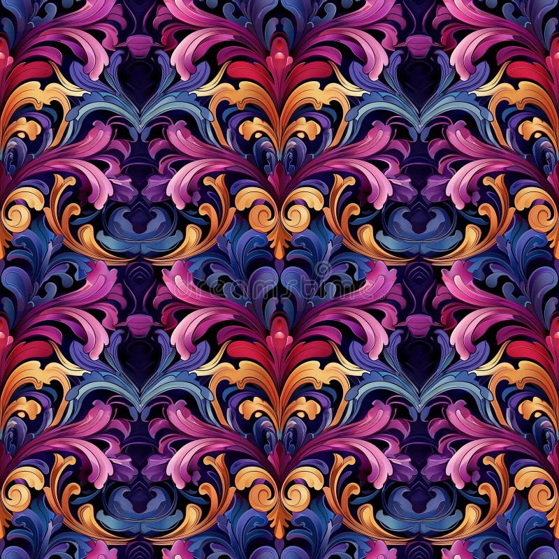 Colorful Swirl Seamless Pattern on Black Background Stock Illustration ...