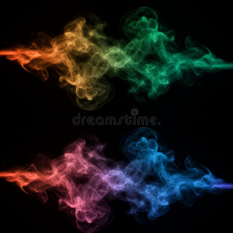 Swirling, Colorful Smoke Patterns Against a Black Background Form Two ...
