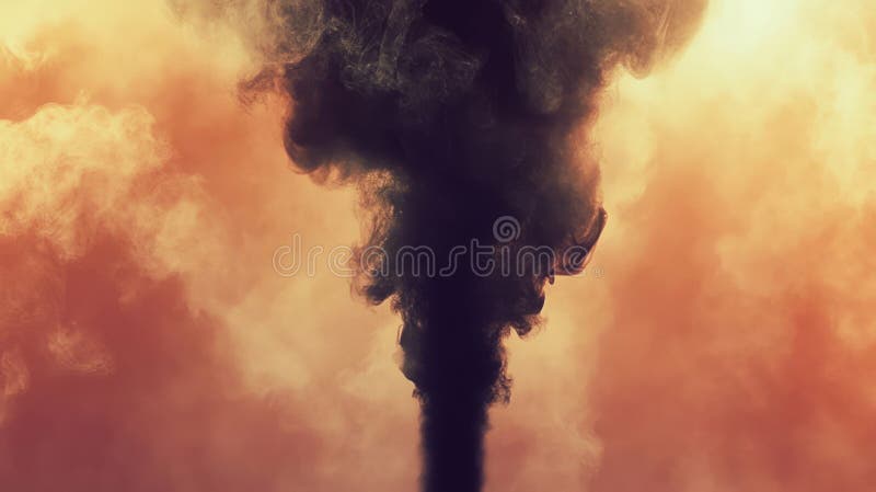 A Swirling Column of Dark Smoke Rises Against a Backdrop of Warm Colors ...