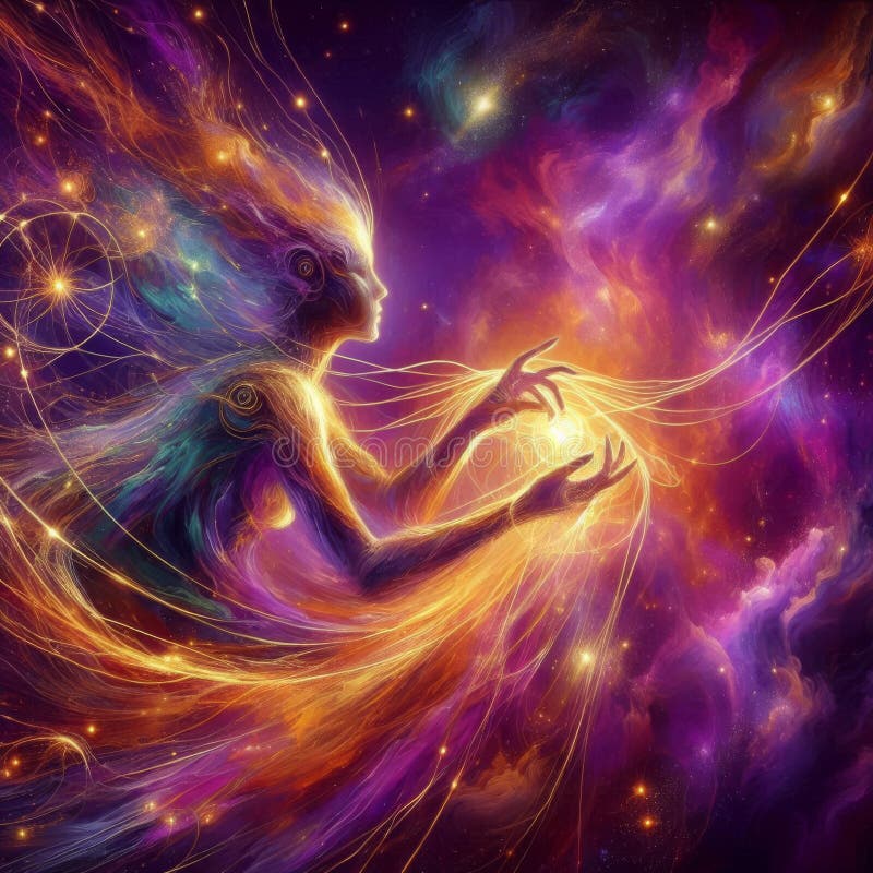 Swirling Cosmic Dust with Golden Threads Stock Illustration ...