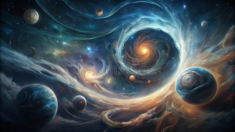 Swirling Cosmic Galaxy with Vibrant Planets and Starry Nebulae Stock ...