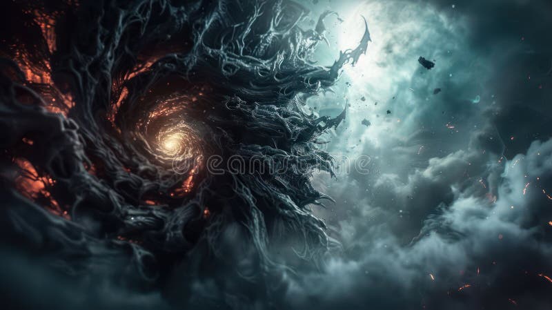 A Swirling Cosmic Vortex Surrounded by Dark Clouds and Glowing Energy ...