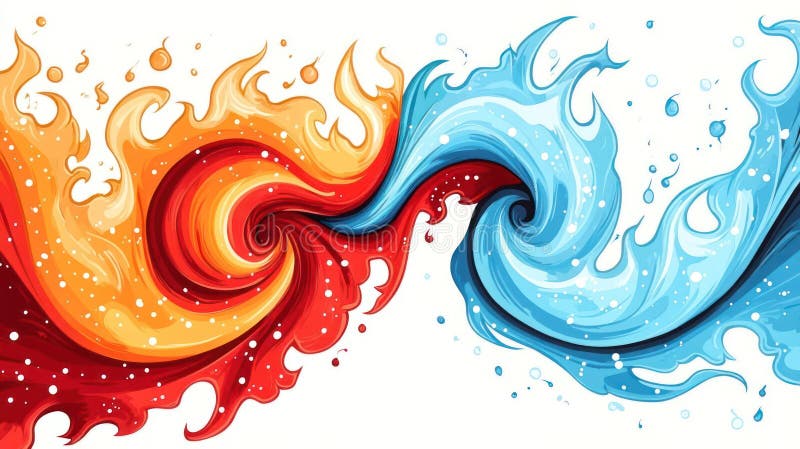 A Swirling Design of Red Flames and Blue Waves, Symbolizing Fire and ...