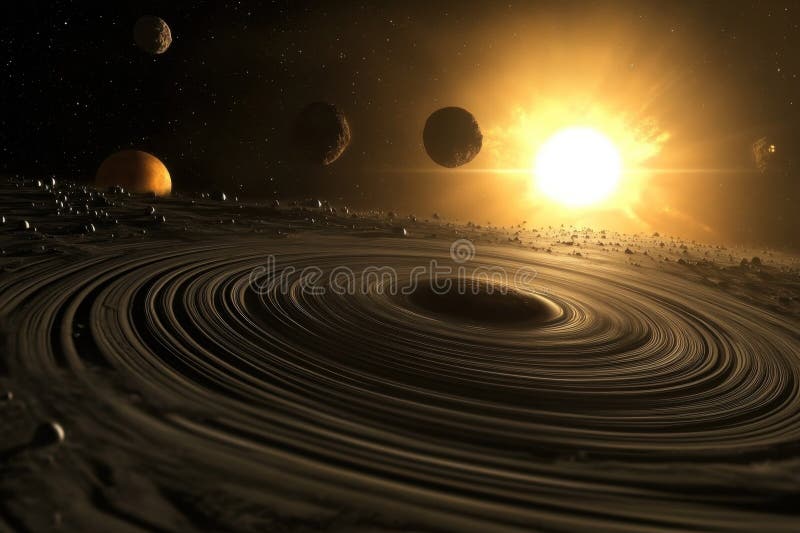 Cosmic Swirl Near a Distant Star with Orbiting Planets in the Depths of ...