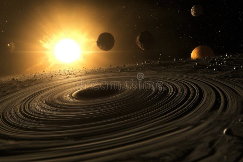 Cosmic Swirl Near a Distant Star with Orbiting Planets in the Depths of ...