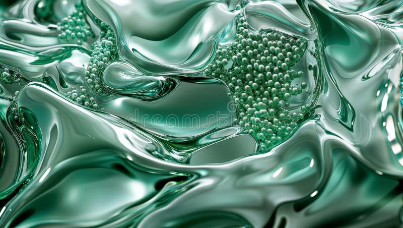 Swirling Emerald Liquid with Glossy Bubble Textures, Generative Ai ...