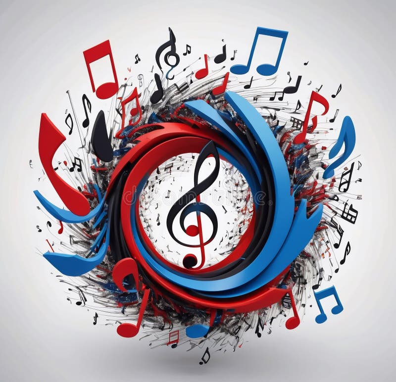 A Swirling Explosion of Musical Notes and Symbols in Red, Blue, and ...