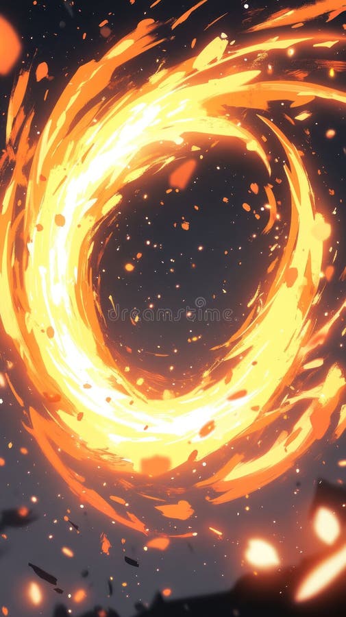 A Swirling Fire Vortex Surrounded by Sparks Against a Dark Background ...