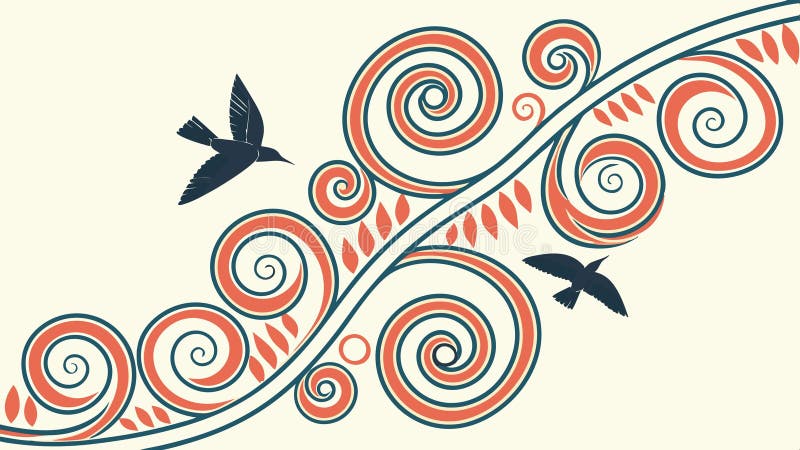 Swirling Floral Design with Birds, Growth, Nature, Vector Design ...