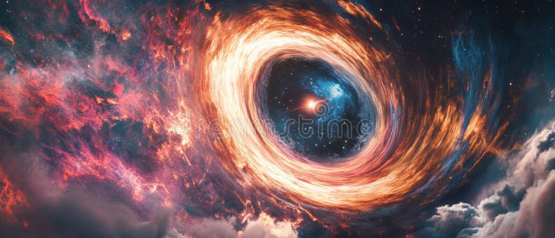 Swirling Forces of a Black Hole Consuming Starlight in Deep Space Stock ...