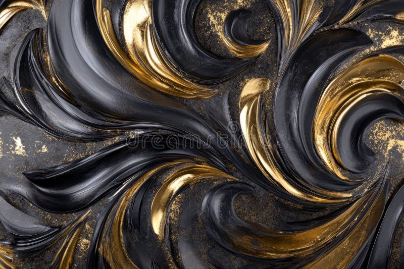Swirling Forms in Black and Gold, Twisting and Interweaving with One ...