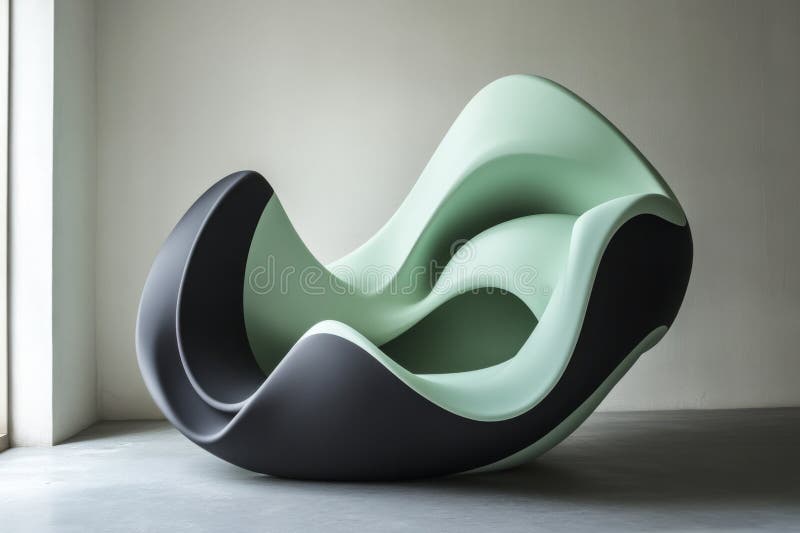 Swirling Forms in Light Green and Black, Smooth and Fluid, Creating a ...