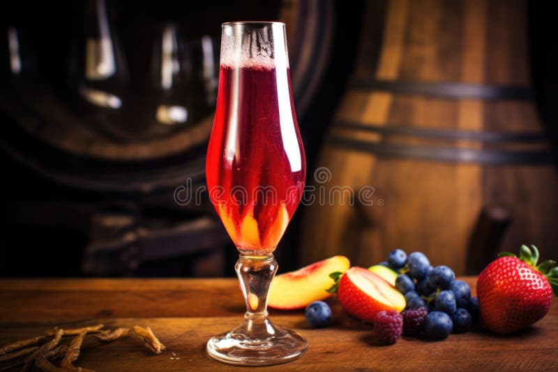 Swirling Fruit Lambic Beer in a Flute Glass Stock Illustration ...