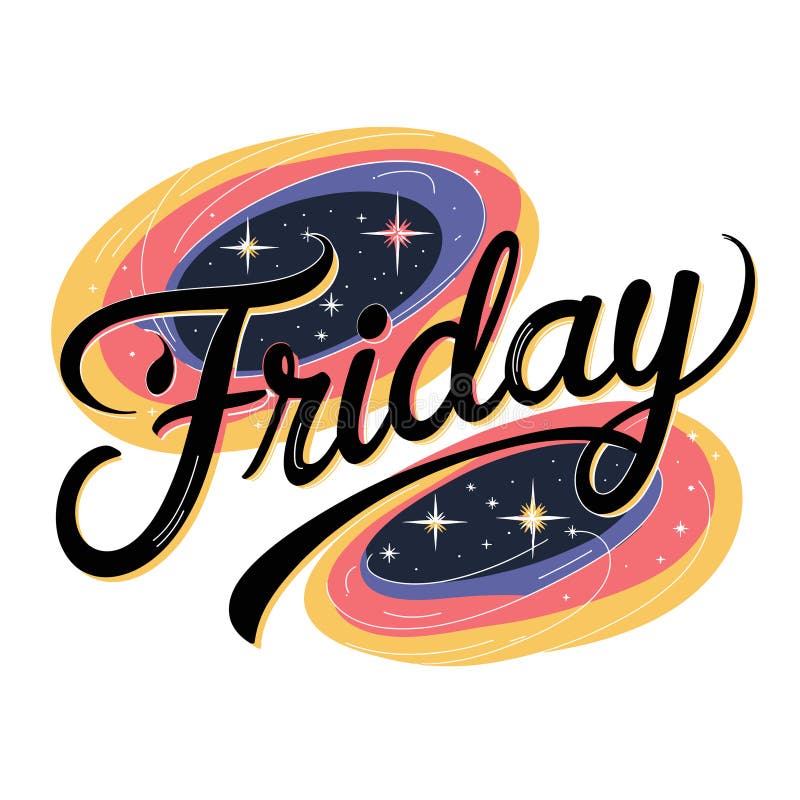 Swirling Galaxy-like Patterns Surround the Word Friday in a Playful ...
