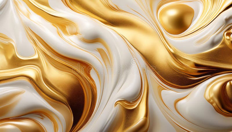 Swirling Gold and White Abstract Liquid Forms with a Central Sphere ...