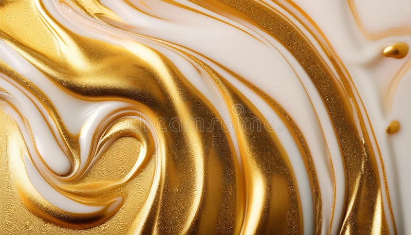 Swirling Gold and White Abstract Liquid Forms with a Central Sphere ...