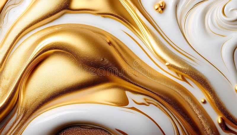 Swirling Gold and White Abstract Liquid Forms with a Central Sphere ...