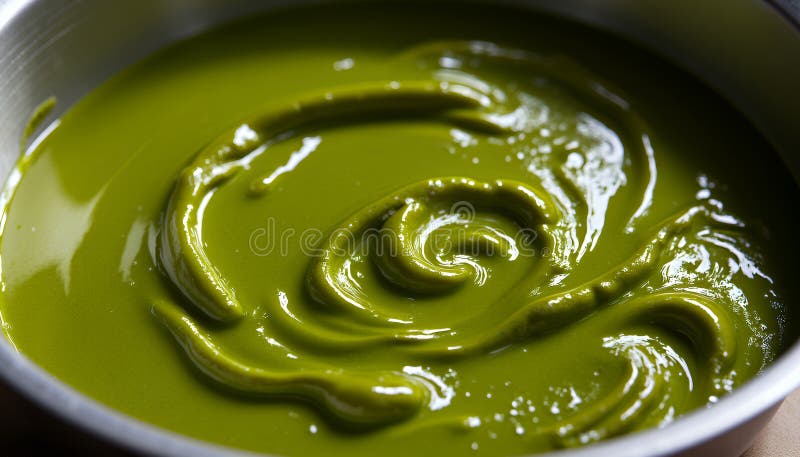 Swirling Green Paste in Metallic Bowl Closeup Stock Illustration ...