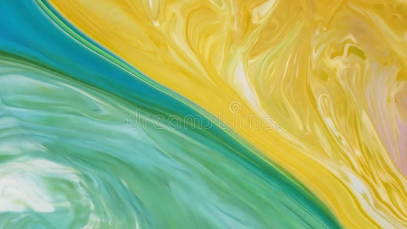 Swirling Green and Yellow Paint Blend Together, Creating a Mesmerizing ...