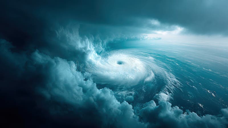 Swirling Hurricane Over Ocean with Dramatic Clouds Stock Illustration ...