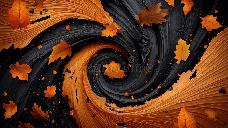 Swirling Leaves in Autumn Colors Over a Dark Background Stock ...