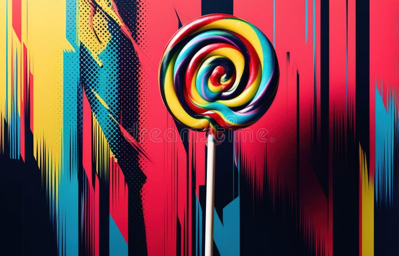 Swirling Lollipop Against a Vibrant Backdrop of Twisted Colors Stock ...