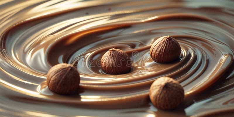 Swirling Melted Chocolate with Whole Hazelnuts and Smooth Texture ...