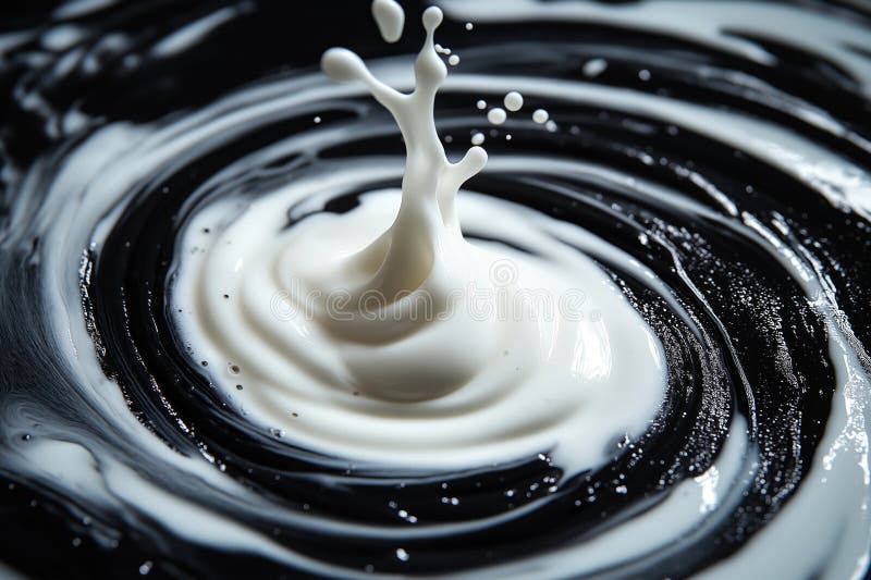Swirling Milk Creates Dynamic Patterns in Black Background Stock Image ...