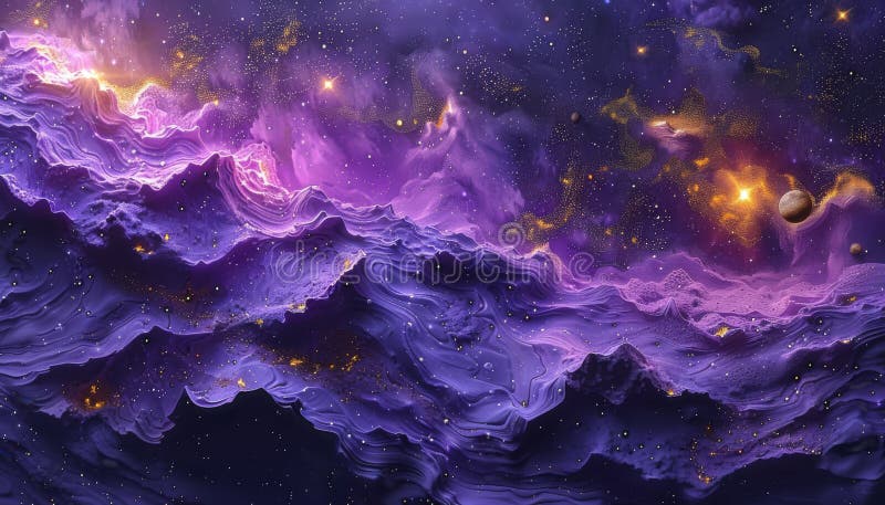Swirling Nebula in the Infinite Universe, Stars and Planets on Purple ...