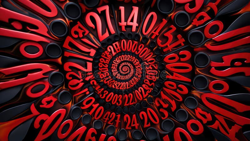 Swirling Red and Black Numbers Create a Dynamic Visual Effect, Forming ...