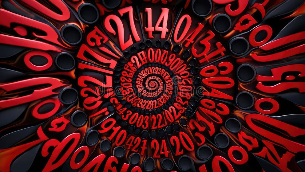 Swirling Red and Black Numbers Create a Dynamic Visual Effect, Forming ...