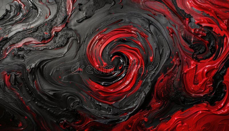 Abstract Swirling Pattern of Red and Black Paint on a Textured Surface ...