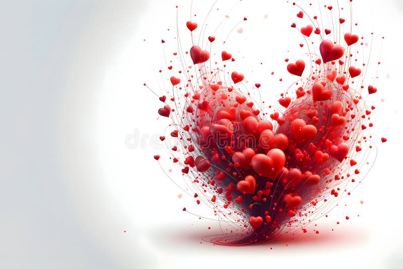 Swirling Red Hearts with Floating Particles on a White Background for ...