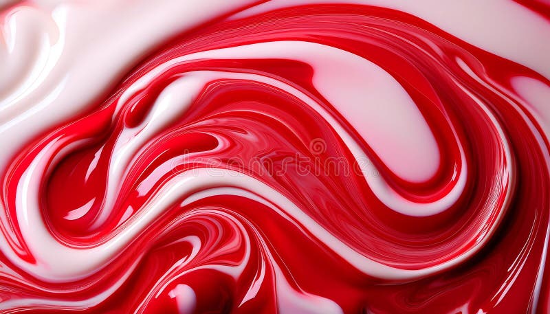Swirling Red and White Liquid Forms, Abstract with Spheres, Dynamic ...