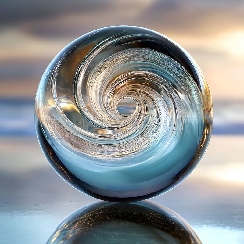 Swirling Reflections Capture a Tranquil Ocean View through a Glass Orb ...