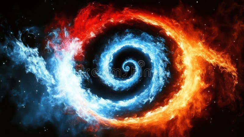 A Swirling Representation of Fire and Ice in a Cosmic Backdrop Stock ...