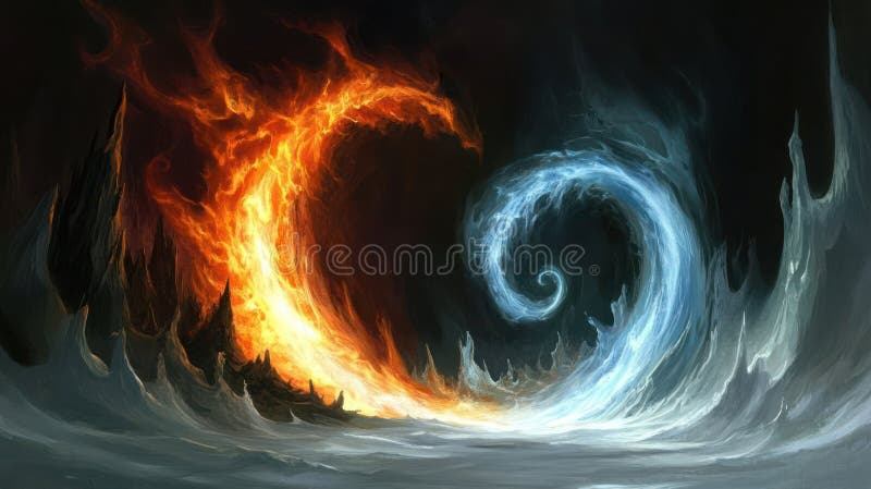 A Swirling Representation of Fire and Ice, Symbolizing Elemental ...