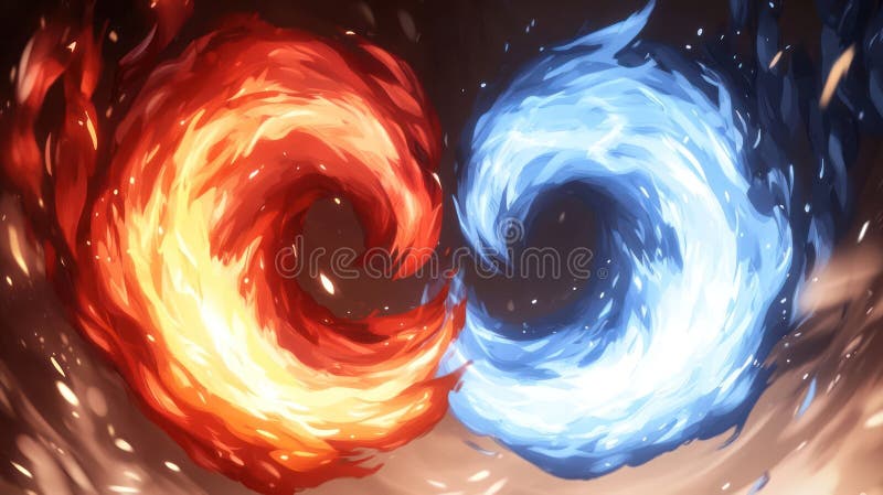 A Swirling Representation of Fire and Water Elements Merging in an ...