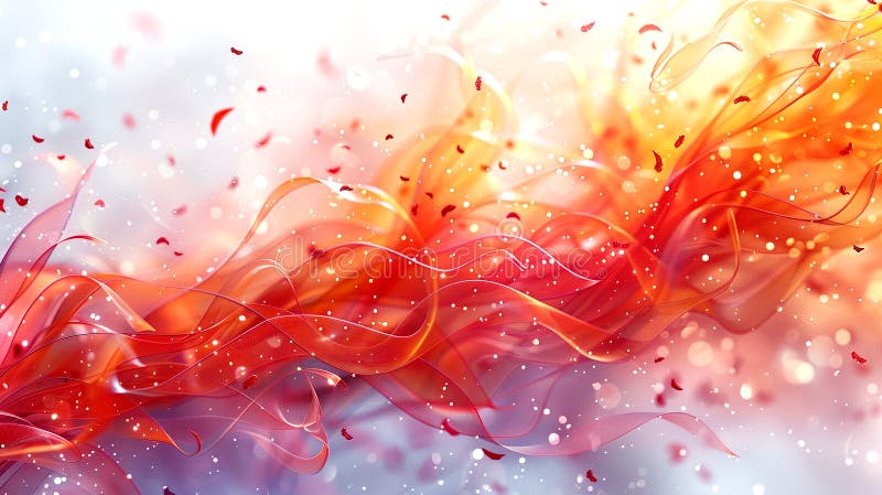 Dynamic Flow of Vibrant Red and Orange Ribbons Swirling through a Soft ...
