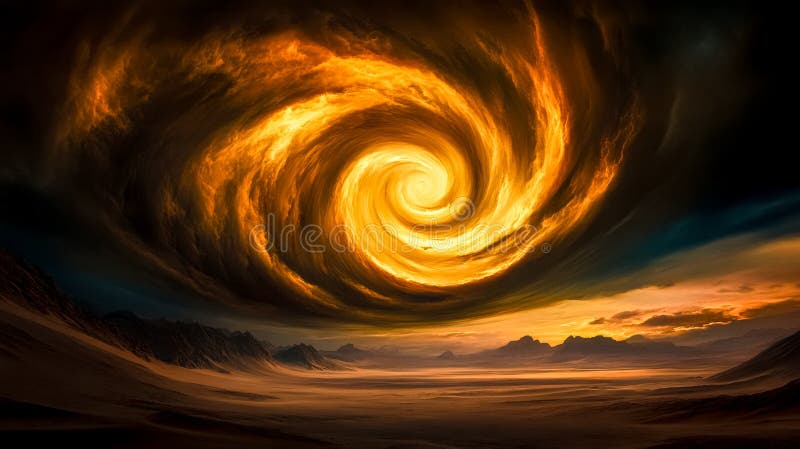 Swirling Sandstorm Forming a Massive Spiral Over Desert Landscape at ...