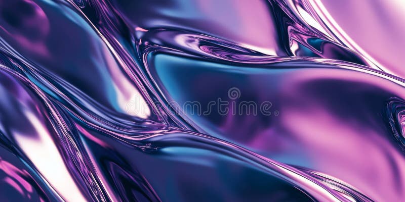 Swirling Silver Metallic Forms Combined with Deep Purple and Cyan ...