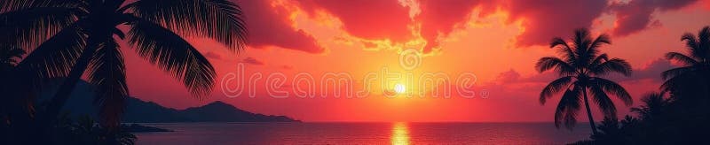Swirling Sunset Hues, Tropical Leaf Silhouettes, Sunset, Banner Stock ...