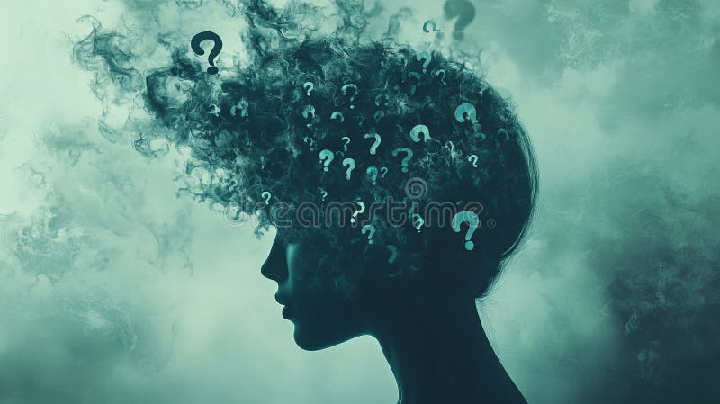 Swirling Thoughts and Questions Depicted in a Head-shaped Silhouette ...