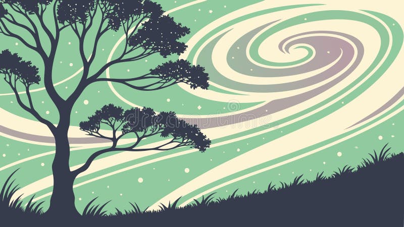 Swirling Tree Landscape Vector Illustration, Abstract Nature Art ...